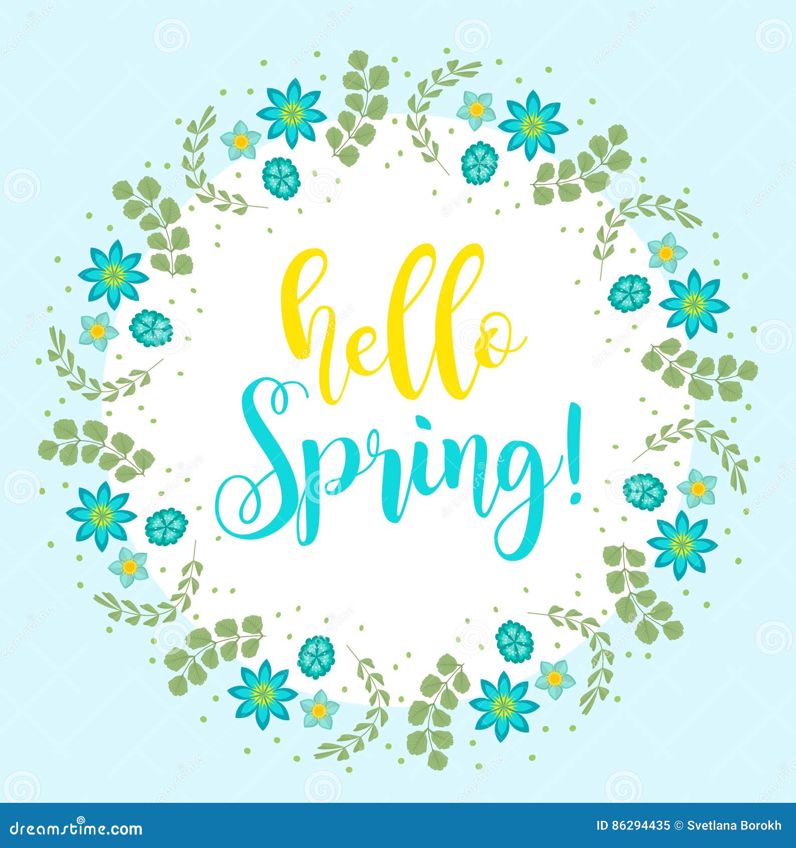 Hello Spring Floral Frame for Text, Isolated on White Background ...