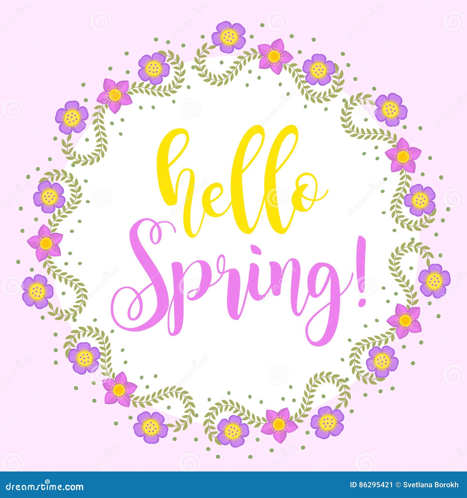 Hello Spring Floral Frame for Text, Isolated on White Background ...