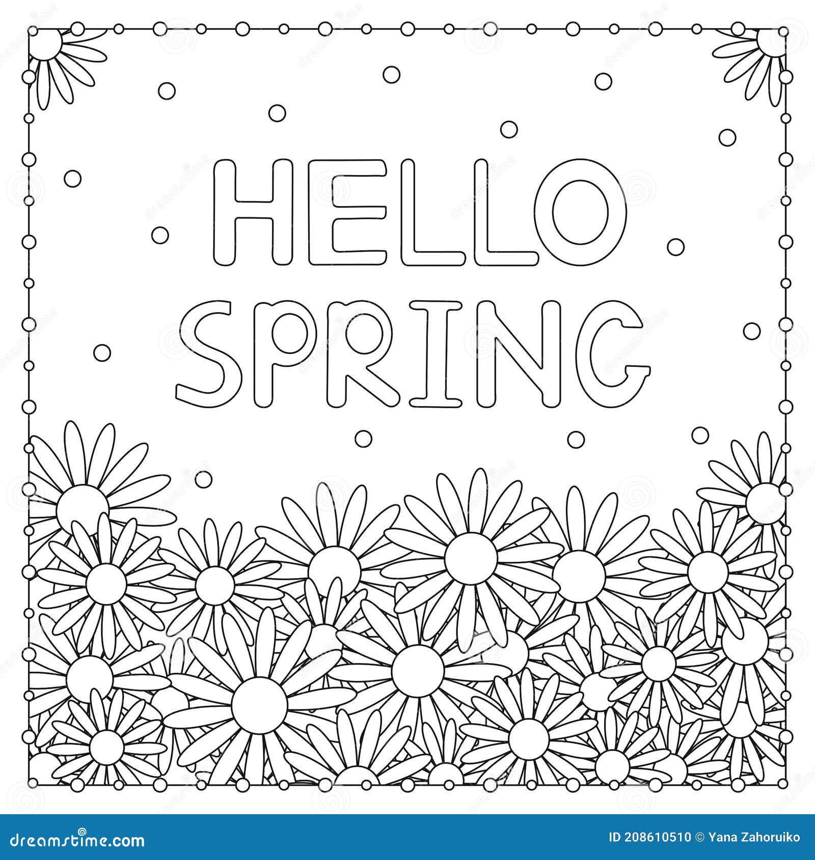 Hello spring. Flowers stock vector. Illustration of text - 208610510