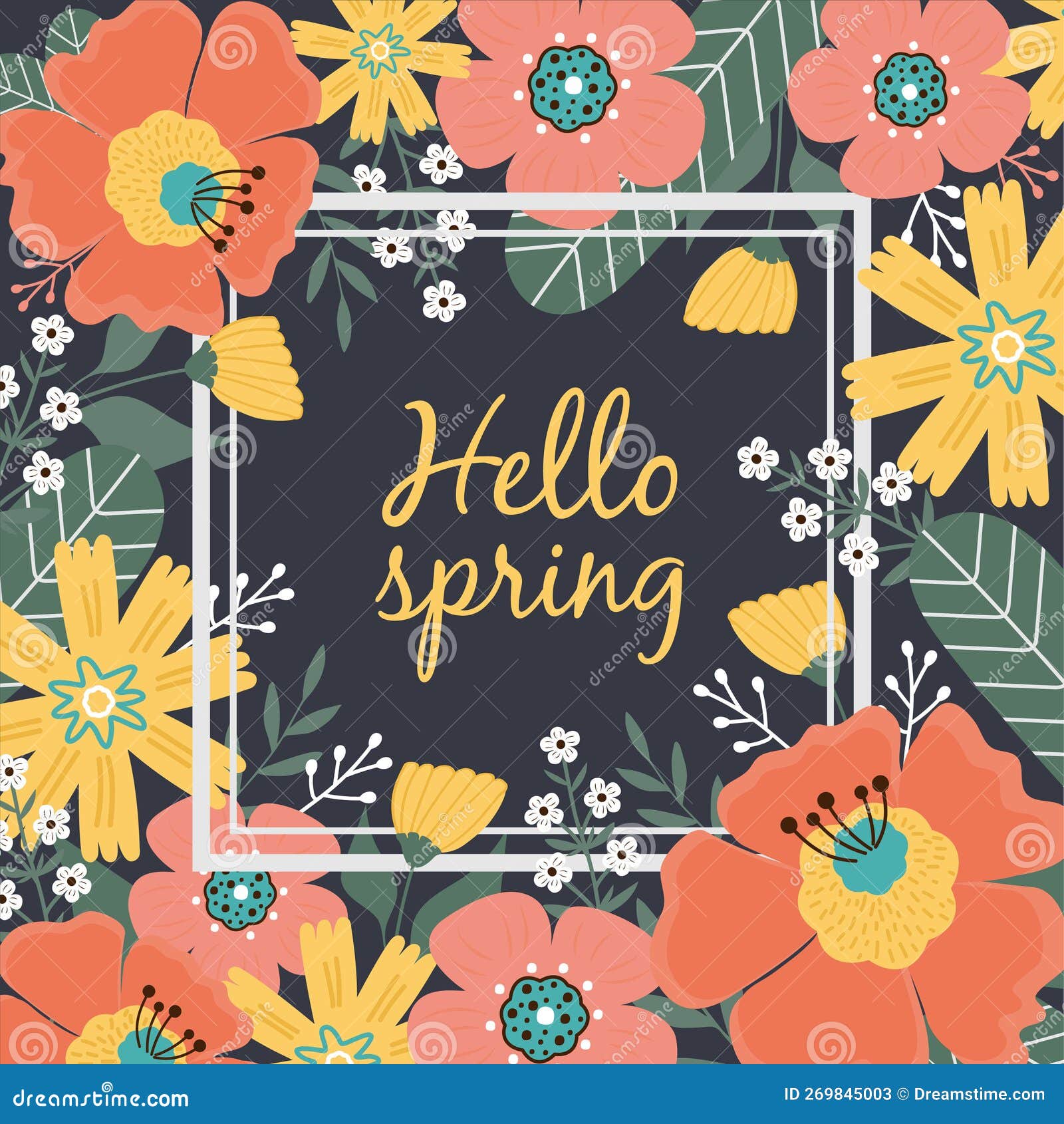 Hello Spring. Spring Flowers, Leaves Stock Vector - Illustration of ...