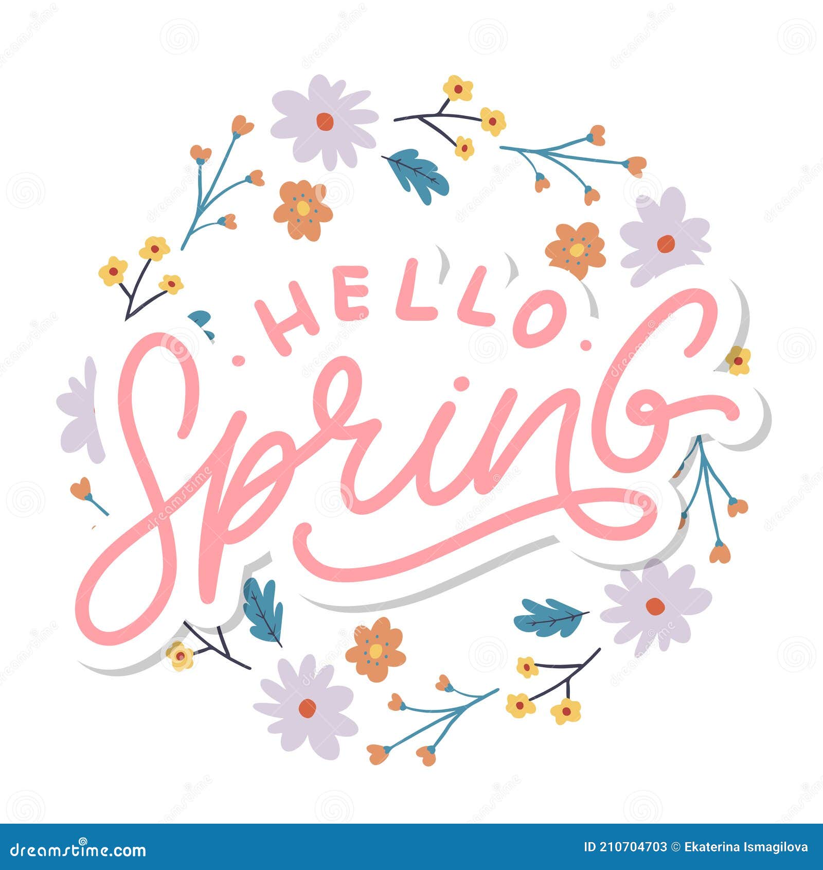 Hello Spring Flowers Text Background Frame Lettering Slogan Stock ...