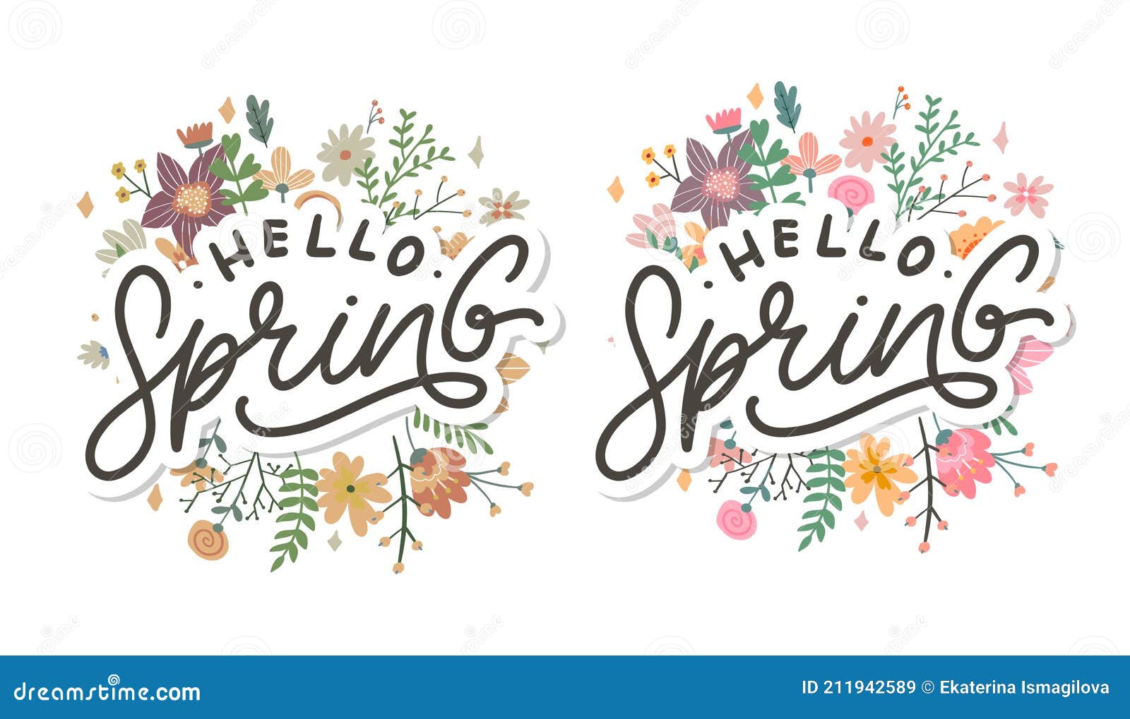 Hello Spring Flowers Text Background Frame Lettering Slogan Stock ...