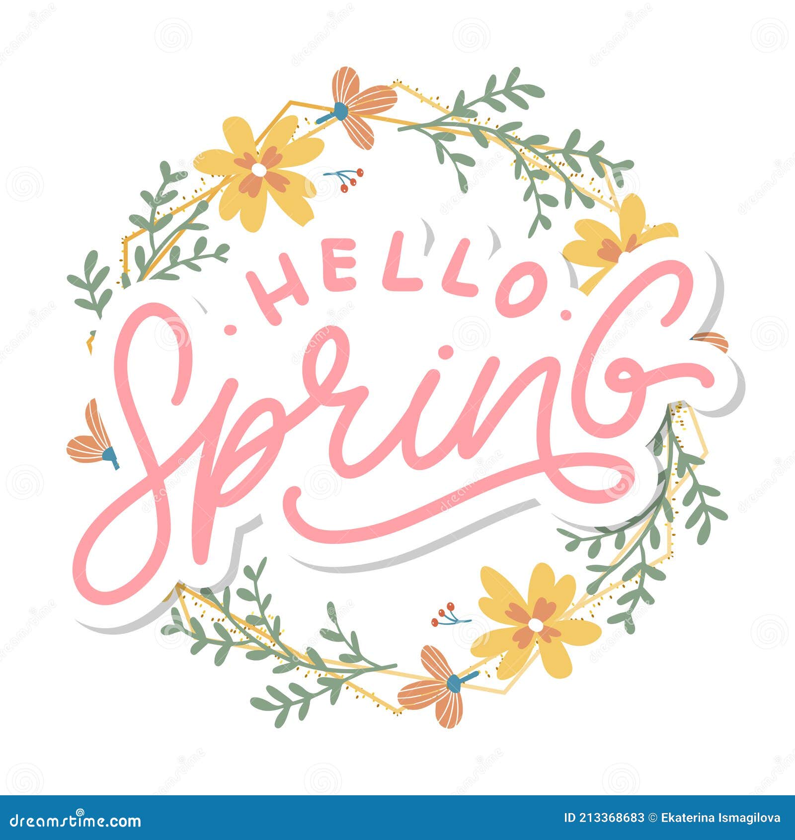 Hello Spring Flowers Text Background Frame Lettering Slogan Stock ...