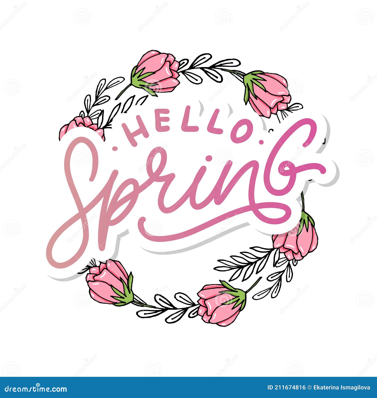 Hello Spring Flowers Text Background Frame Lettering Slogan Stock ...