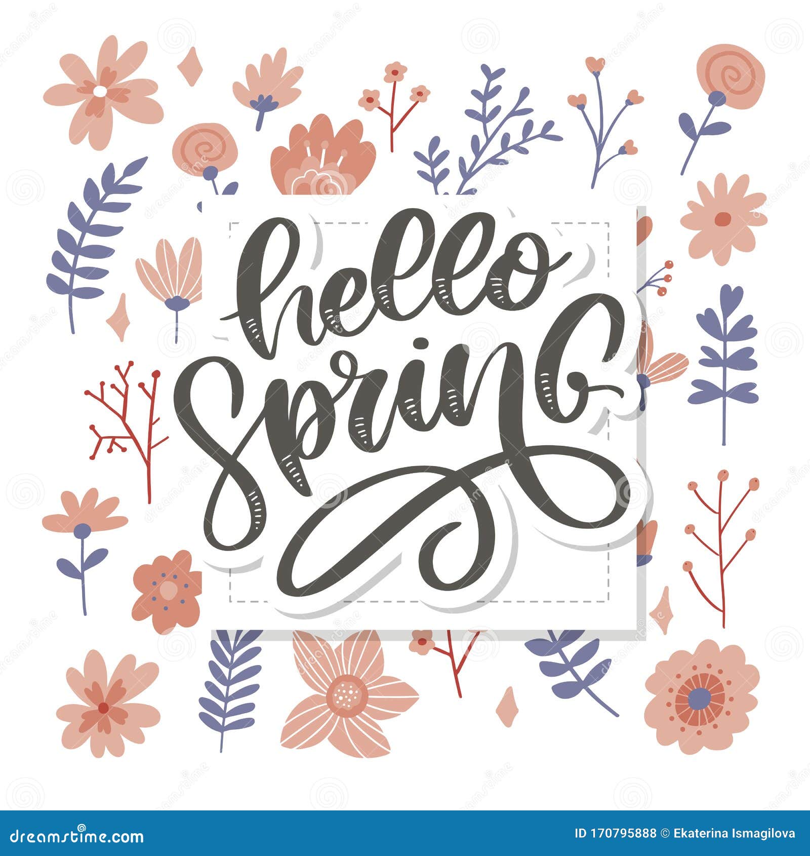 Hello Spring Flowers Text Background Lettering Slogan Stock ...