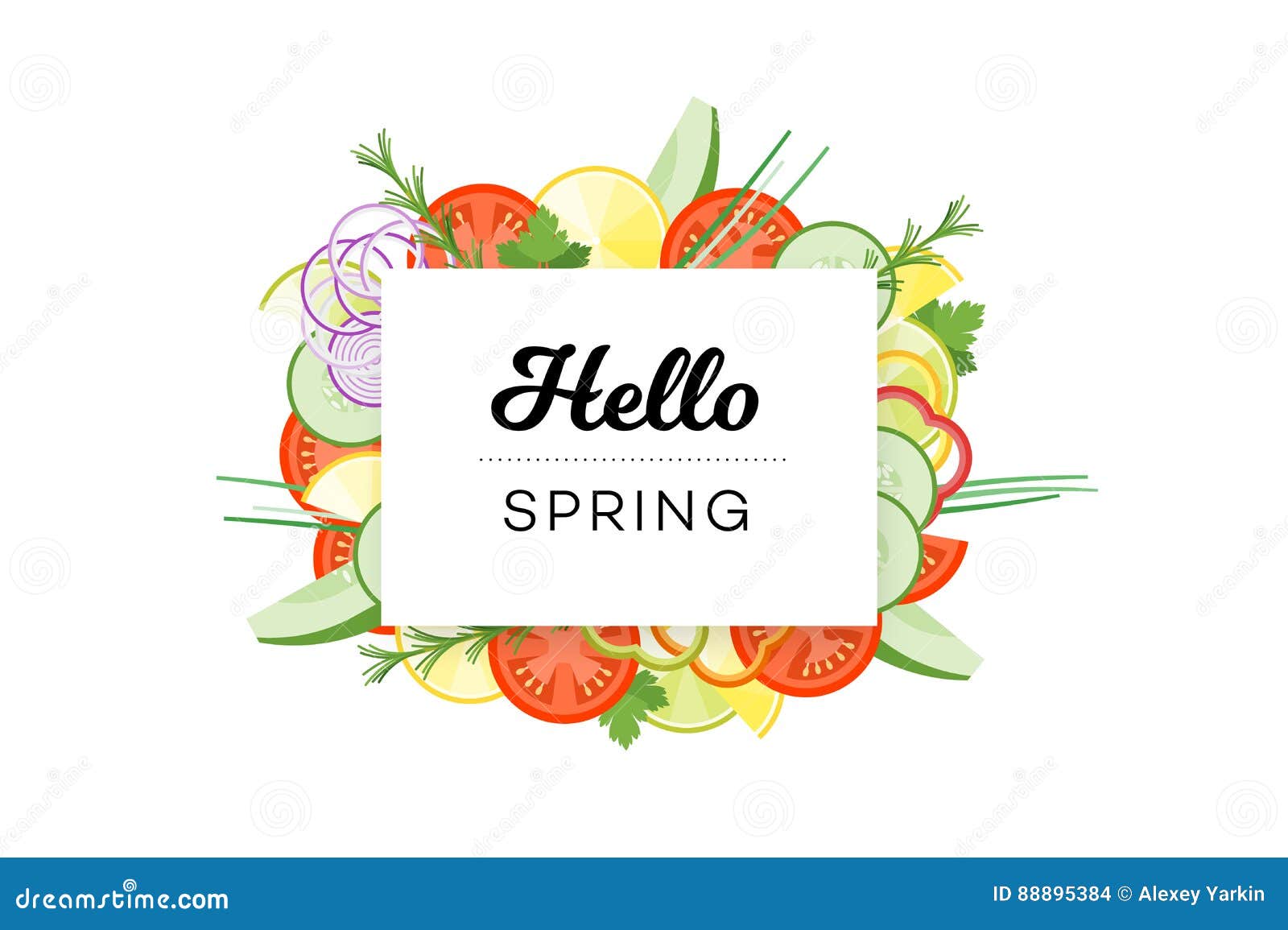Hello Spring. Food Banner with Vegetables Isolated on White Background ...