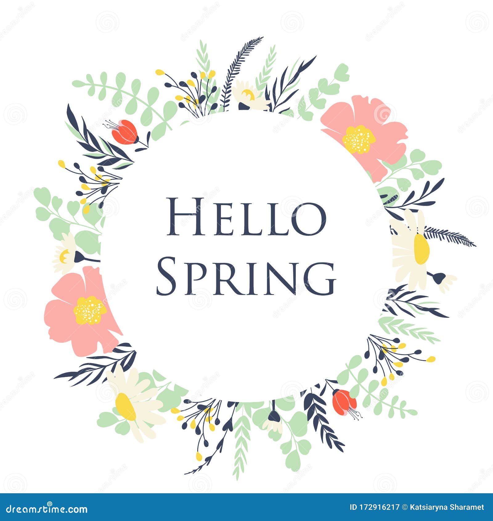 Hello Spring. Frame with Flowers on White Background Stock Vector ...