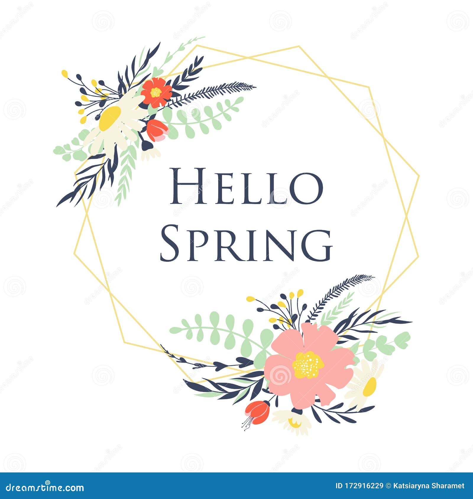 Hello Spring. Frame with Flowers on White Background Stock Vector ...