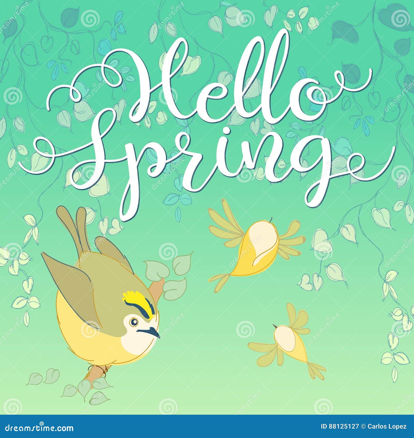 Hello Spring with Gold Crest. Cartoon Bird Stock Vector - Illustration ...