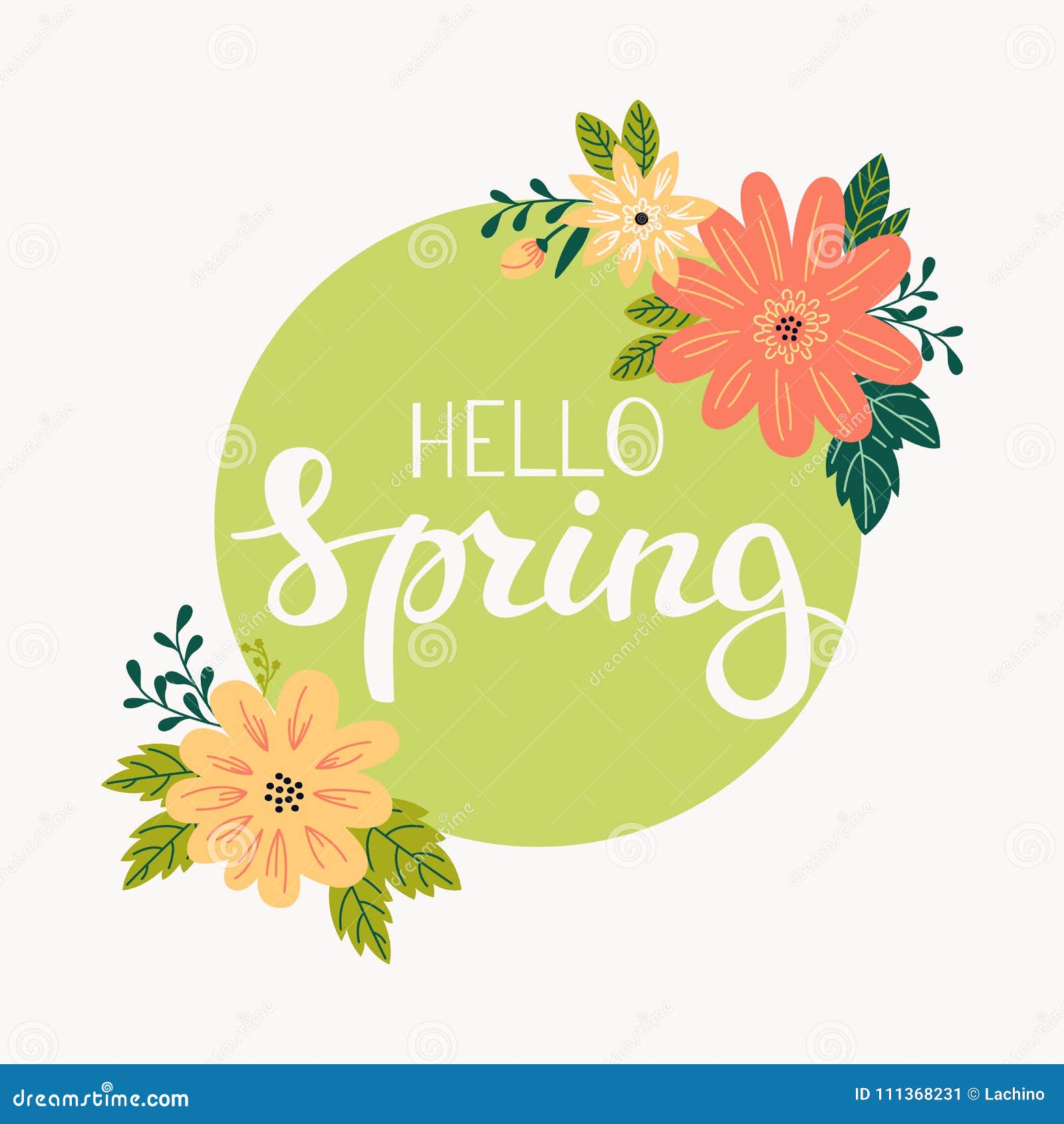 Hello Spring Greeting Card. Circle Frame with Text Hello Spring. Stock ...