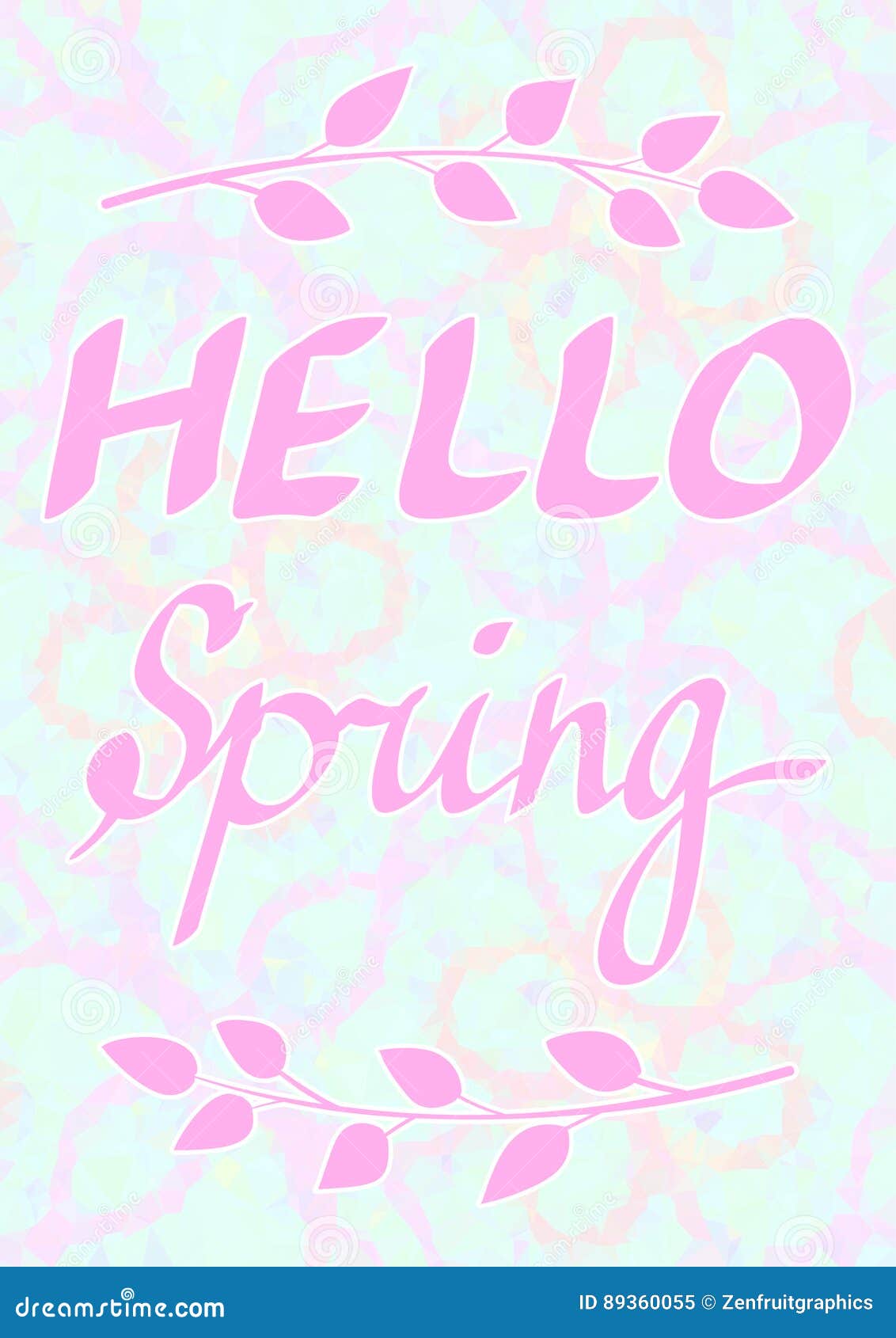 Hello Spring Hand Written Calligraphy on Low Poly Background ...
