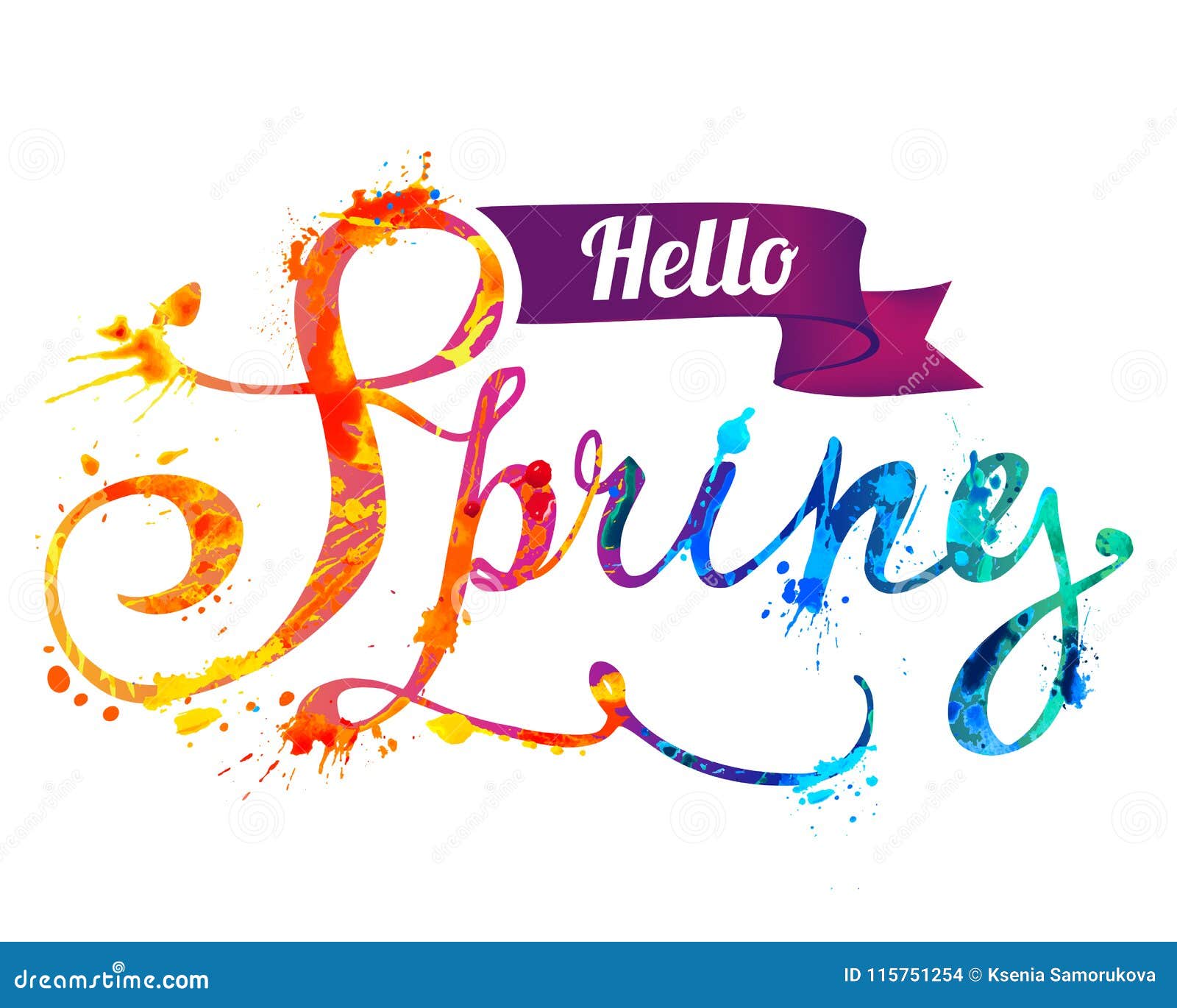 Hello Spring. Hand Written Word of Splash Paint Stock Vector ...