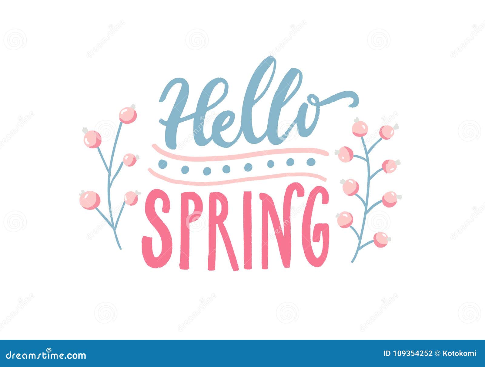 Hello Spring Handwritten Words, Pink and Blue Hand Lettering Stock ...