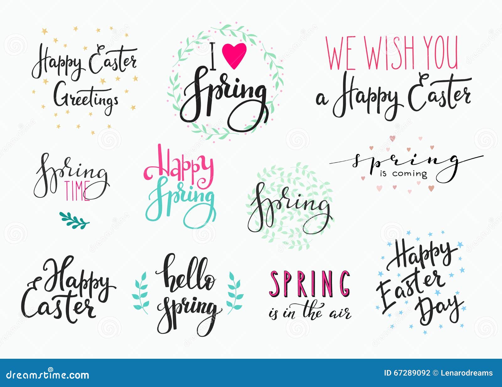 Hello Spring Happy Easter Lettering Typography Set Stock Illustration ...