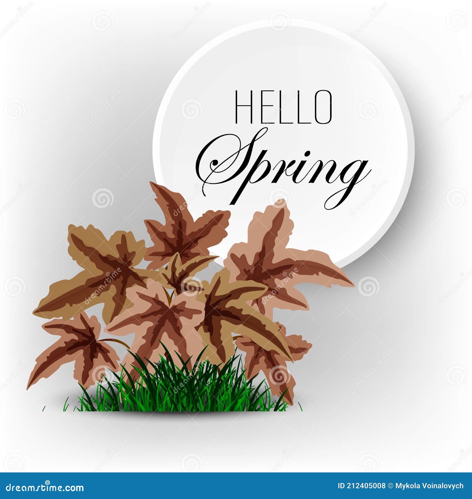 Hello Spring, Heuchera Leaves in the Grass on a Gray Abstract ...