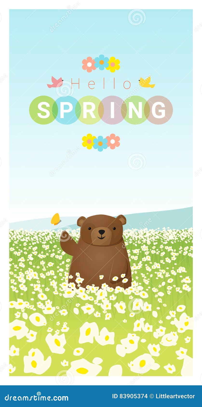 Hello Spring Landscape Background with Bear Stock Vector - Illustration ...