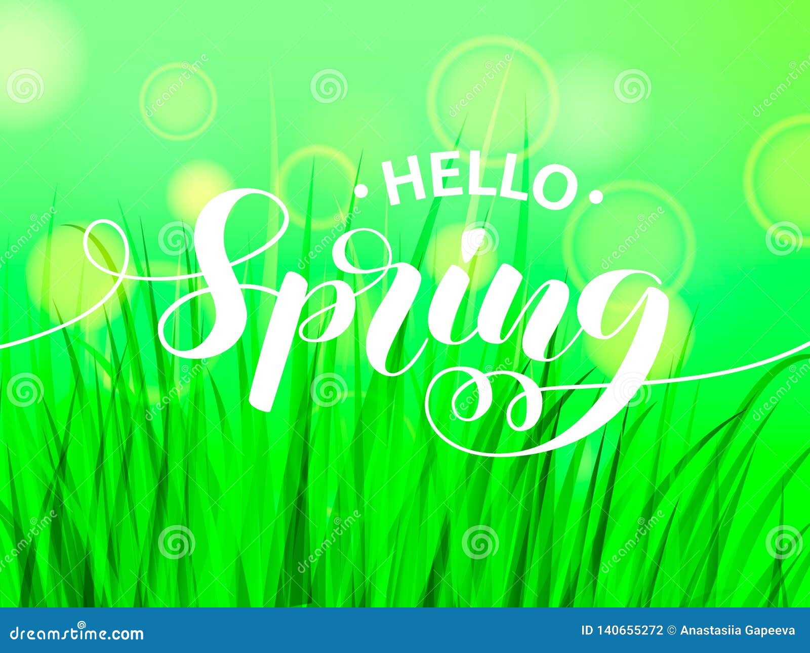 Hello Spring Letering with Green Grass. Vector Illustration Stock ...