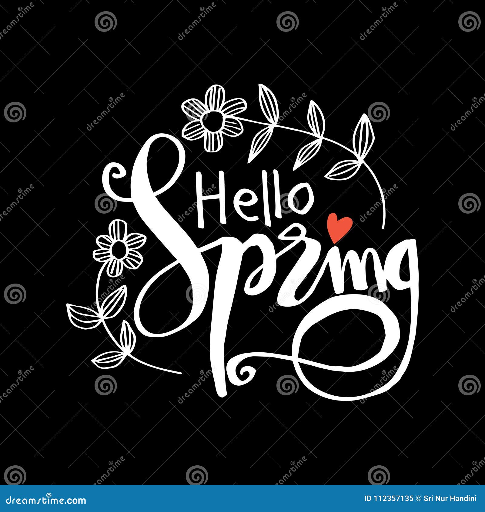 Hello spring lettering stock vector. Illustration of black - 112357135