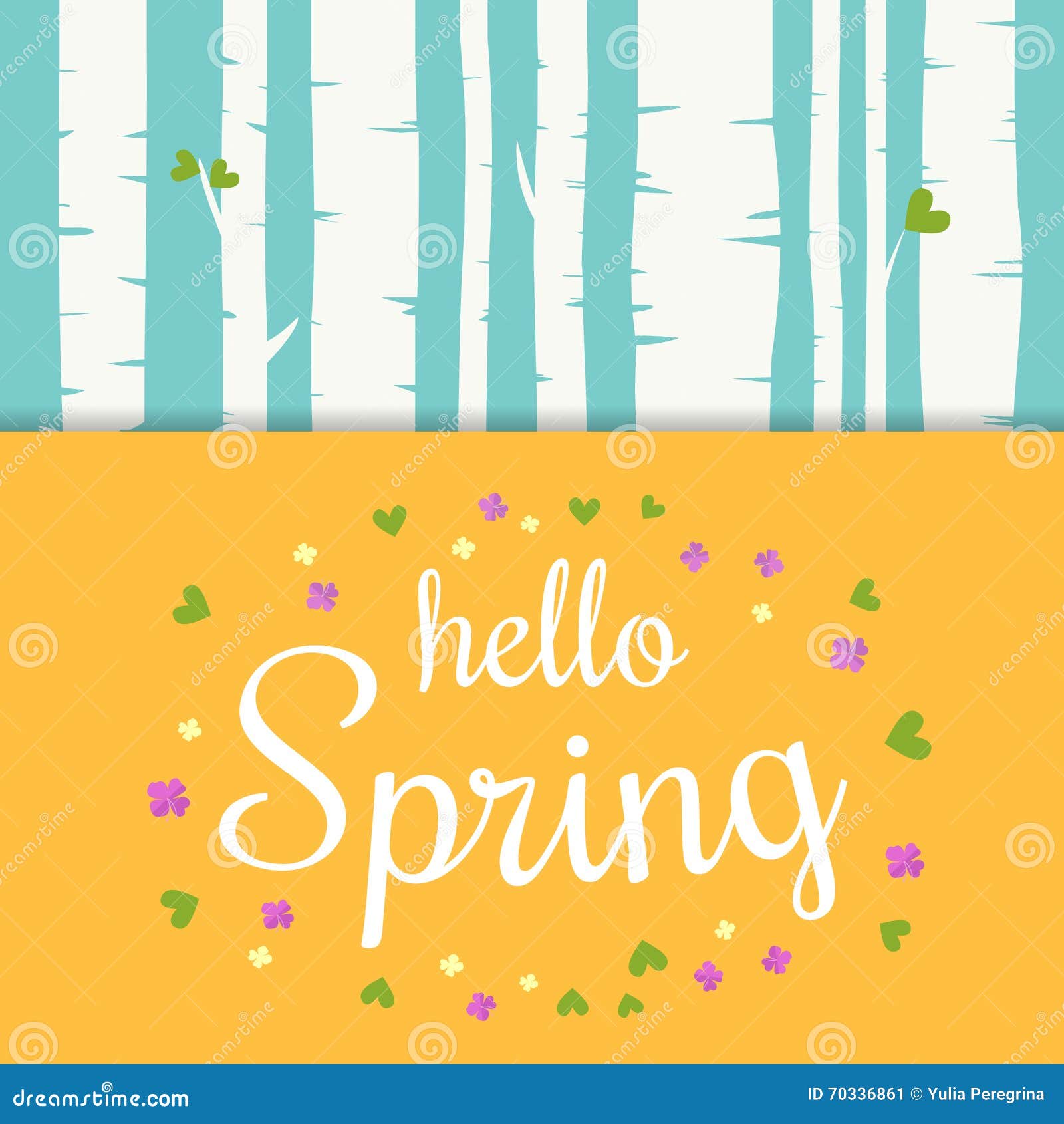 Hello Spring Lettering with Flat Flowers and Leafs. Spring Birch Forest ...