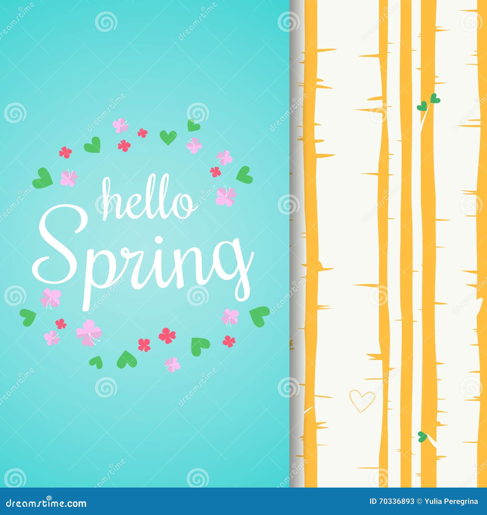 Hello Spring Lettering with Flat Flowers and Leafs. Spring Birch Forest ...