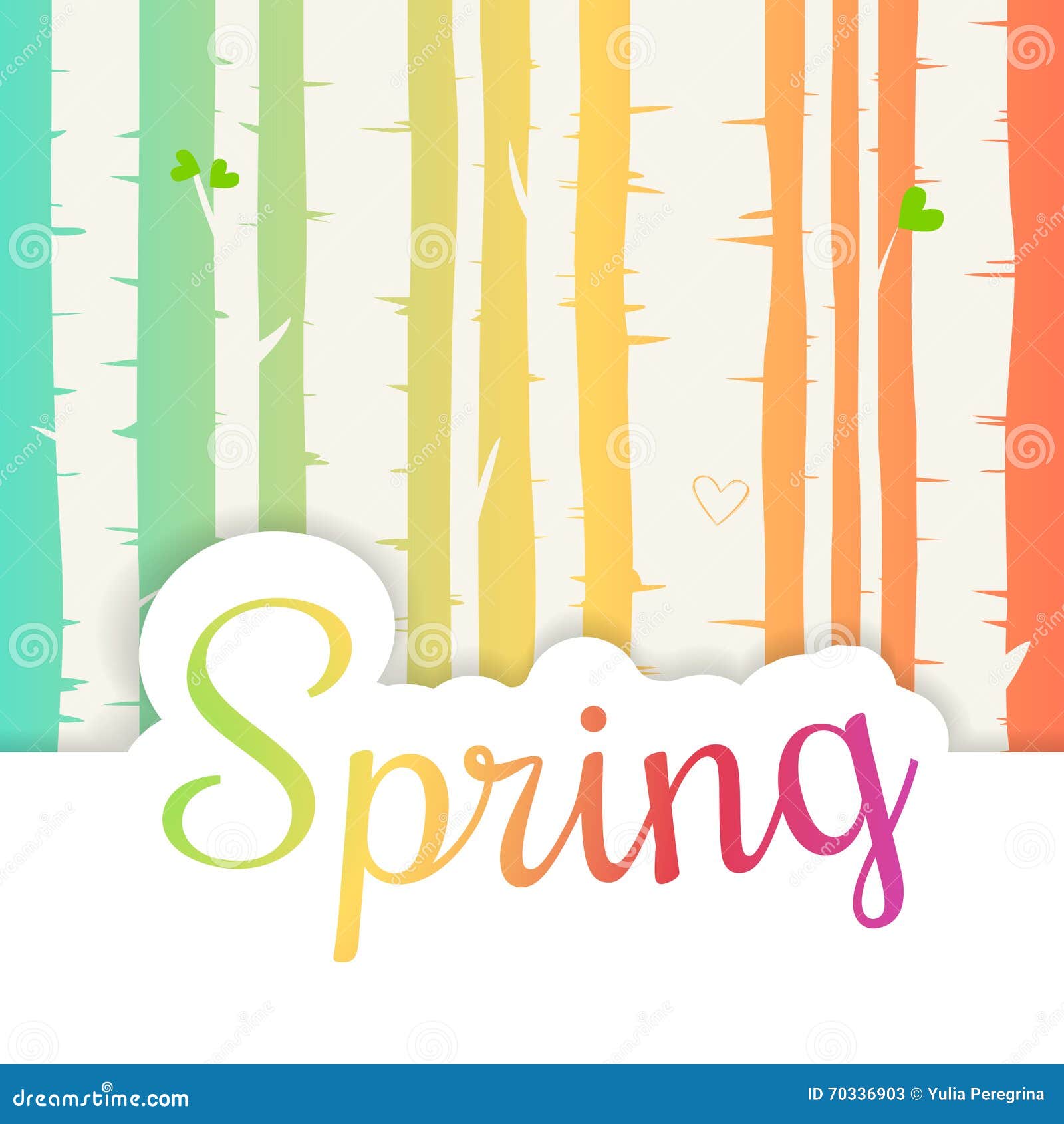 Hello Spring Lettering with Flat Flowers and Leafs. Spring Birch Forest ...