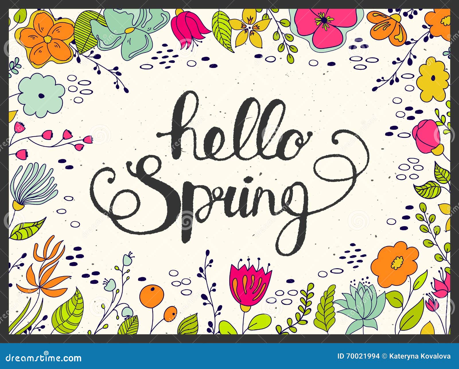 Hello Spring Lettering with Floral on Background. Stock Vector ...