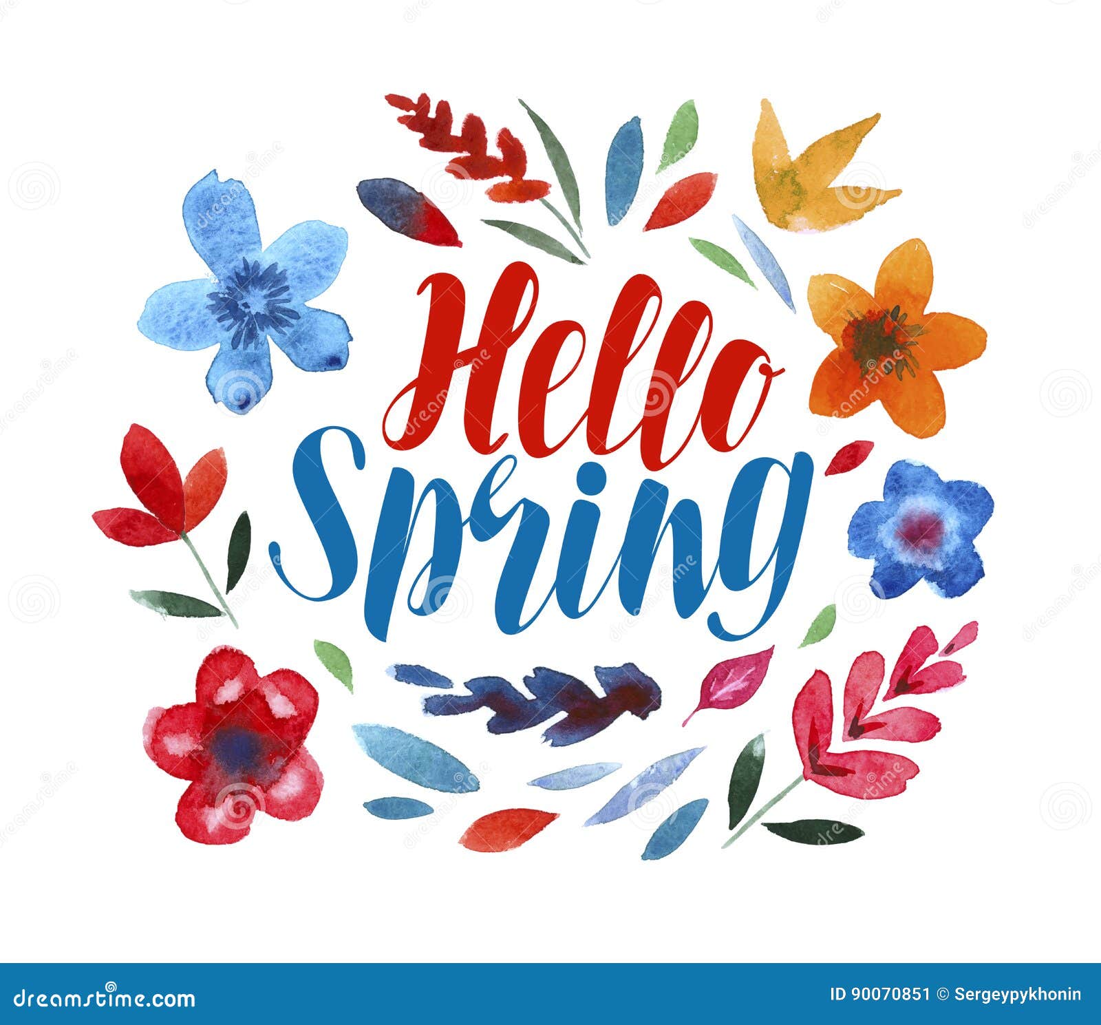 Hello Spring, Lettering. Flower Pattern Stock Illustration ...