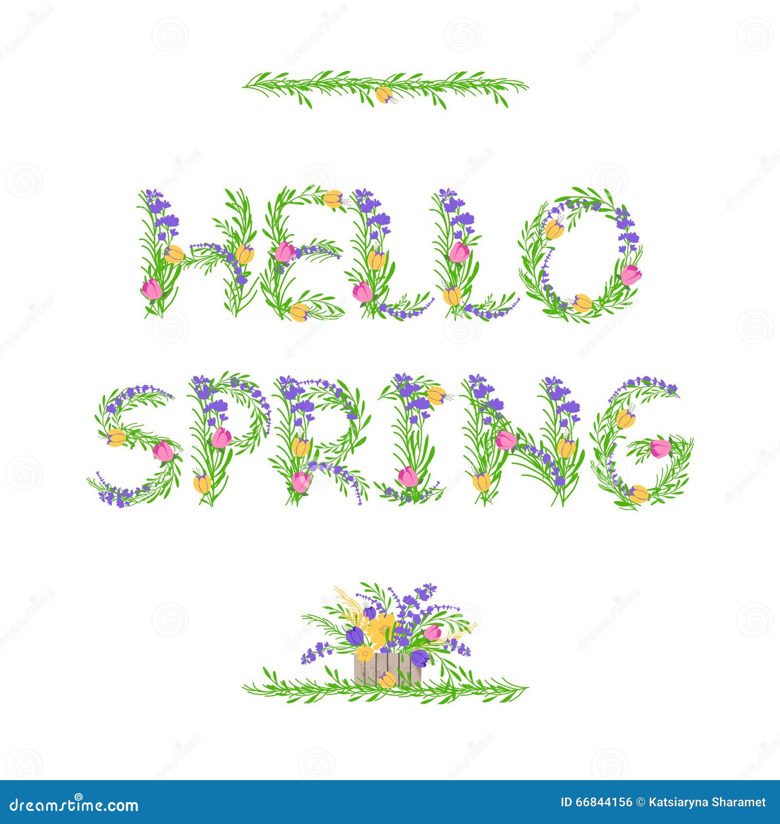 Hello Spring. Lettering with Flowers and Leafs Stock Vector ...