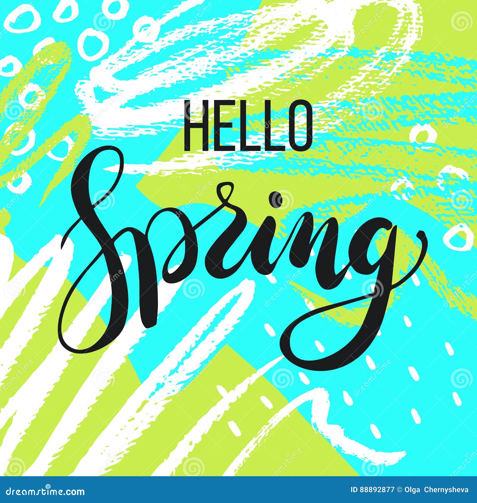 Hello Spring. Lettering on Hand Drawn Abstract Background Stock Vector ...