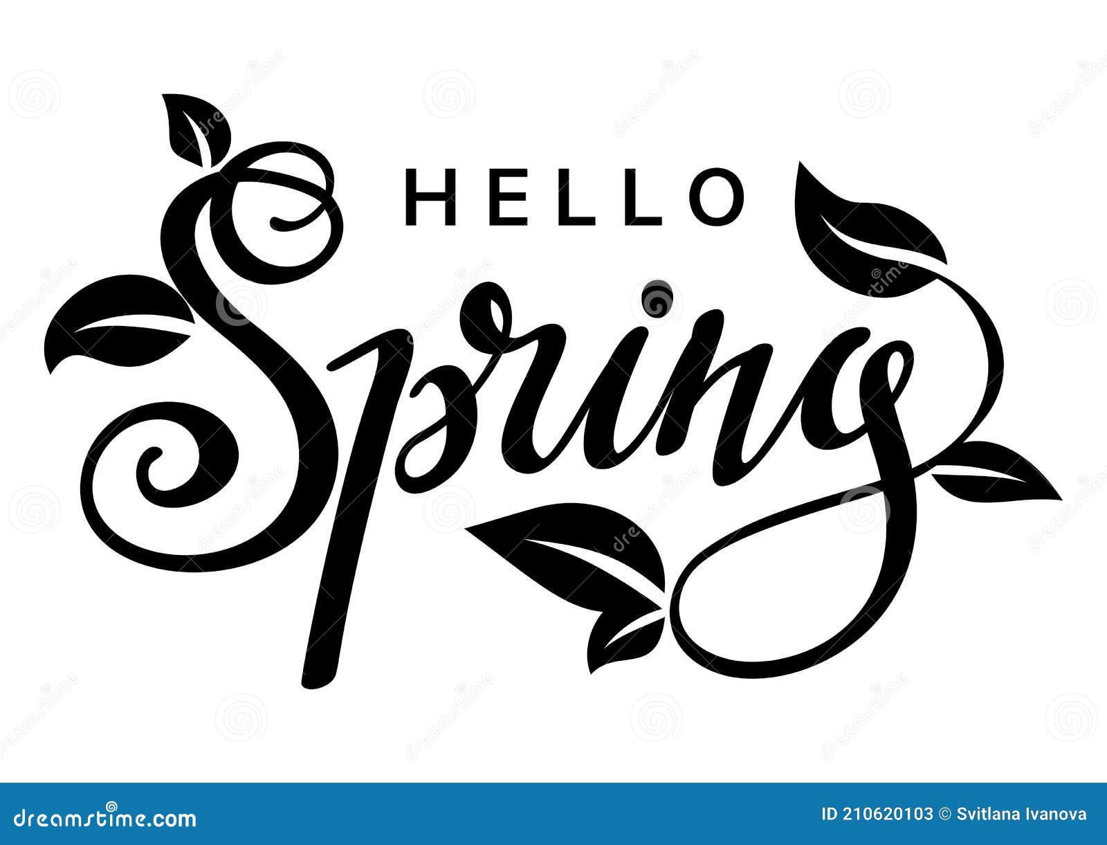 Hello Spring Lettering with Leaves. Vector Illustration Stock Vector ...