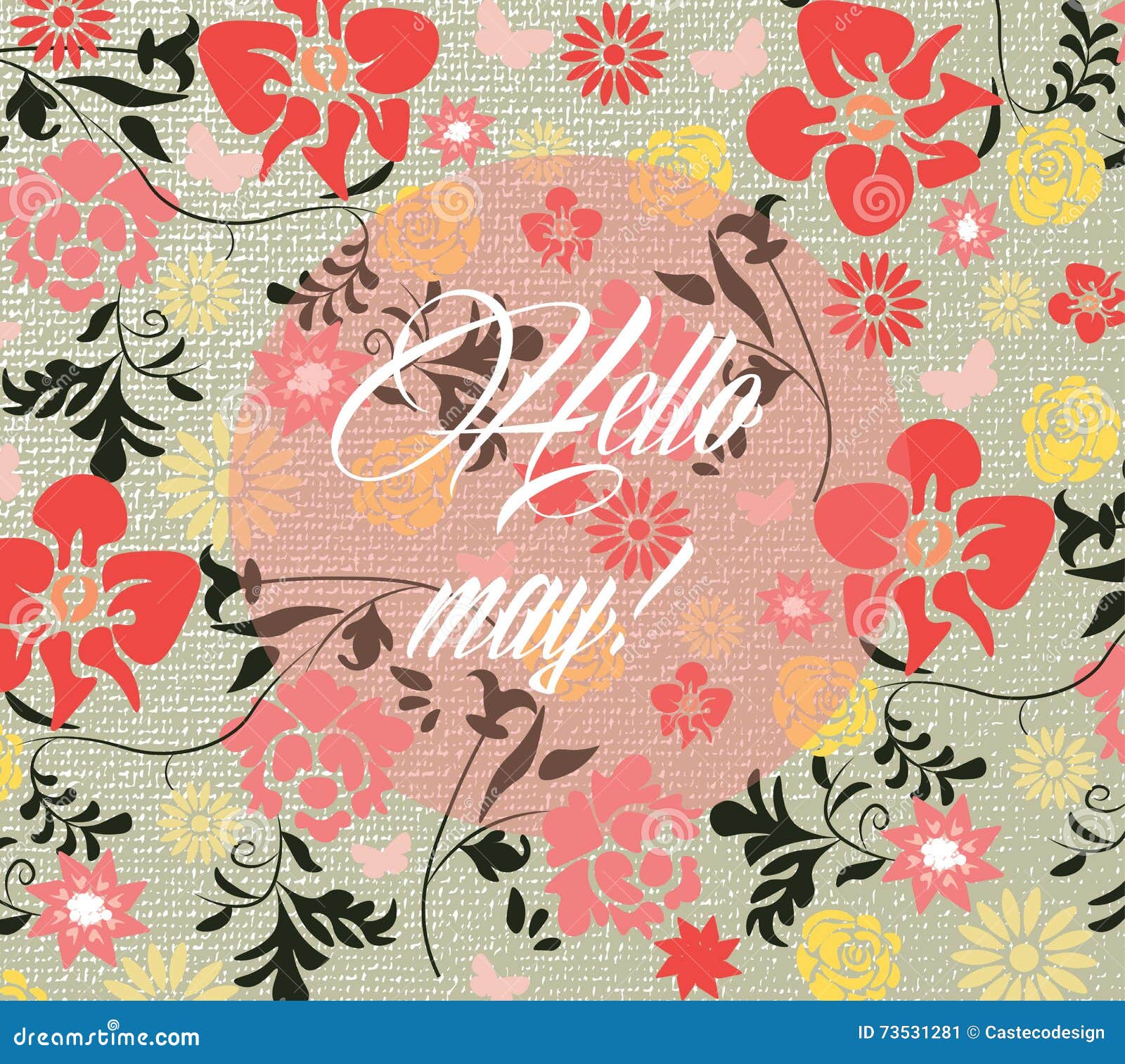 Hello Spring May Card or Invitation with Colorful Flowers Stock Vector ...