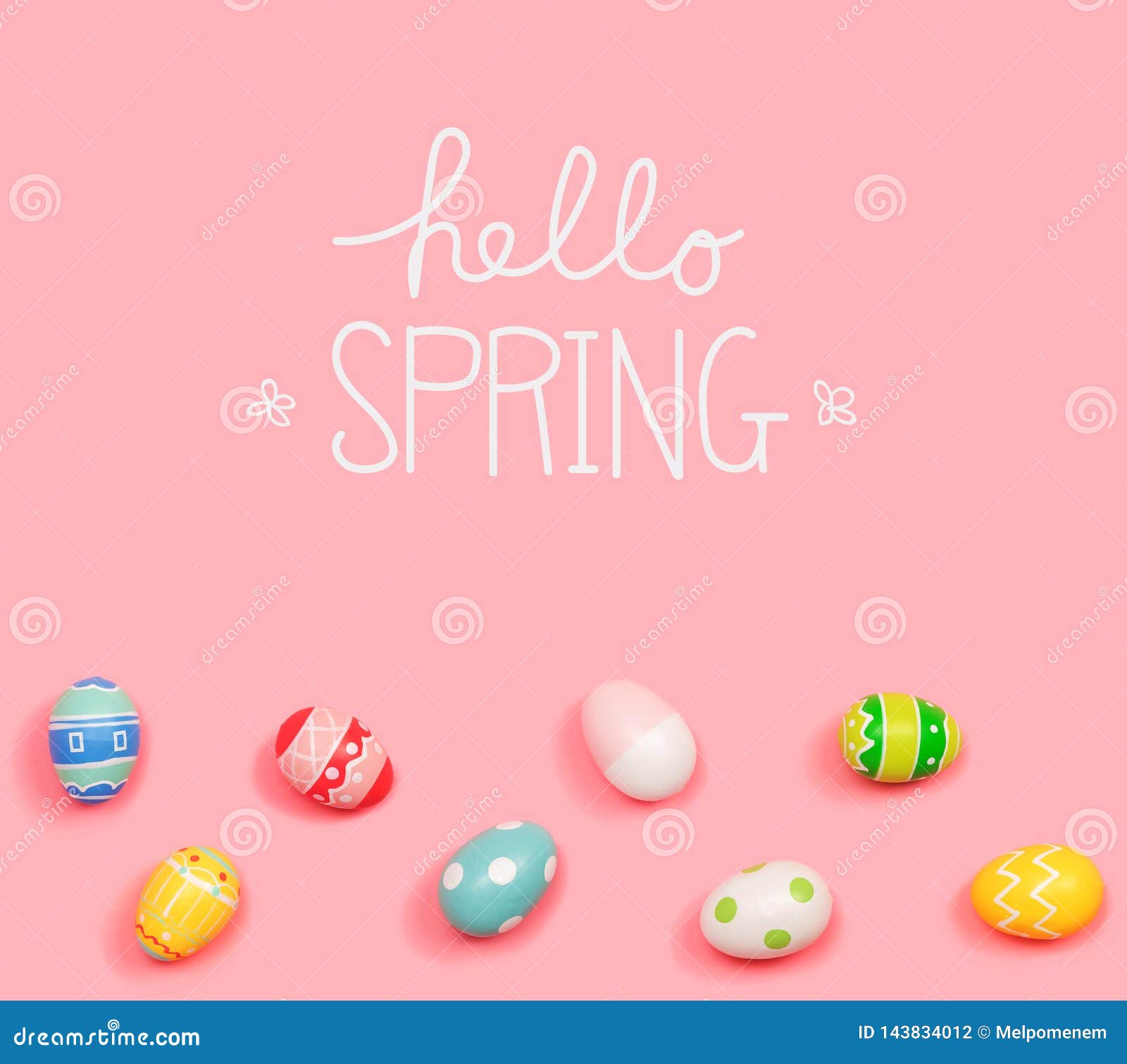 Hello Spring Message with Easter Eggs Stock Illustration - Illustration ...