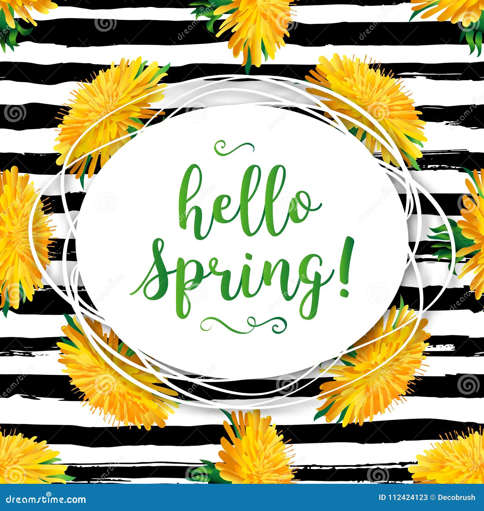 Hello Spring Modern Background, Spring Flowers Yellow Dandelion. Trendy ...