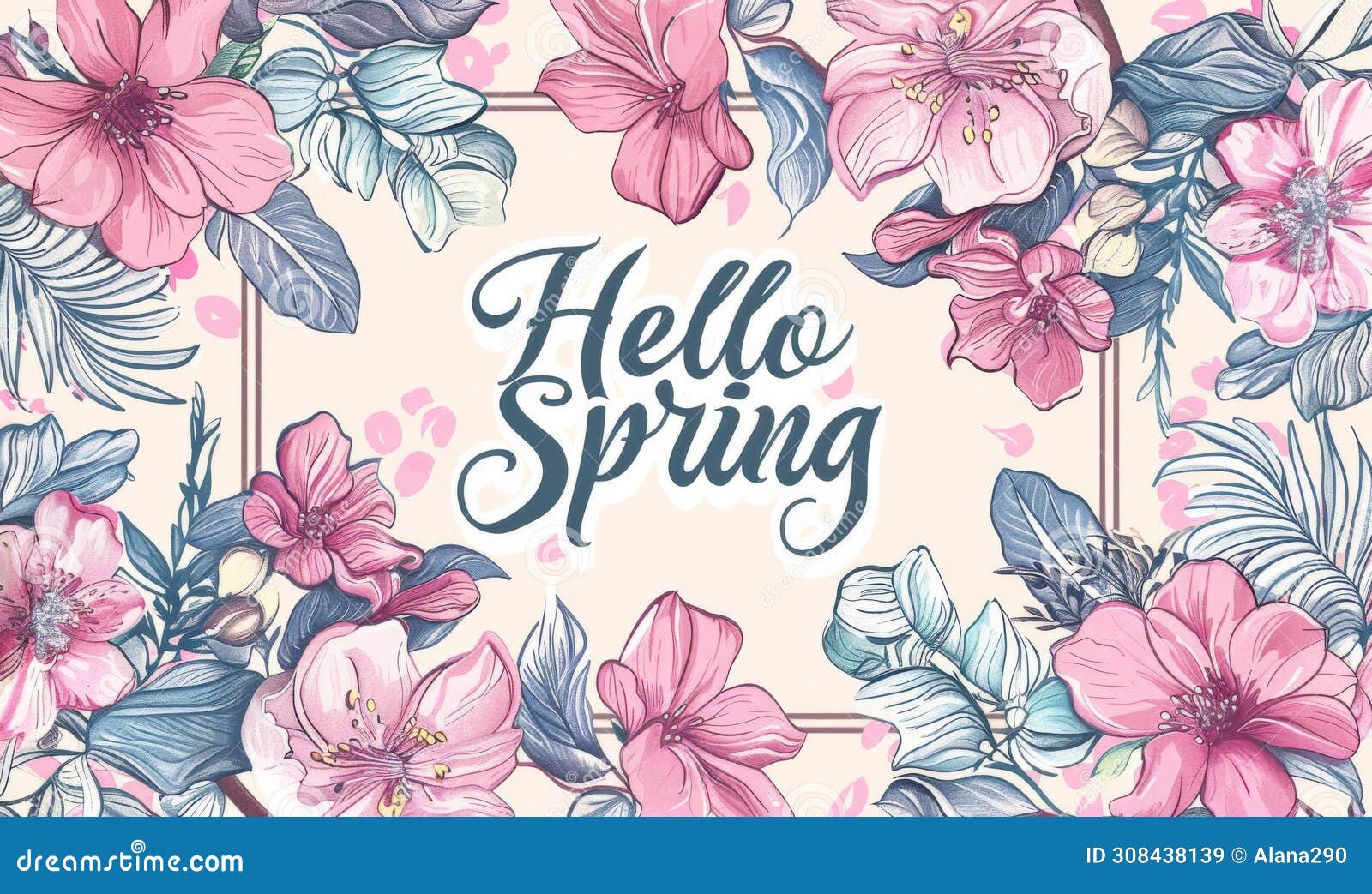 Hello Spring - Modern Calligraphy Inspirational Text on Multicolored ...