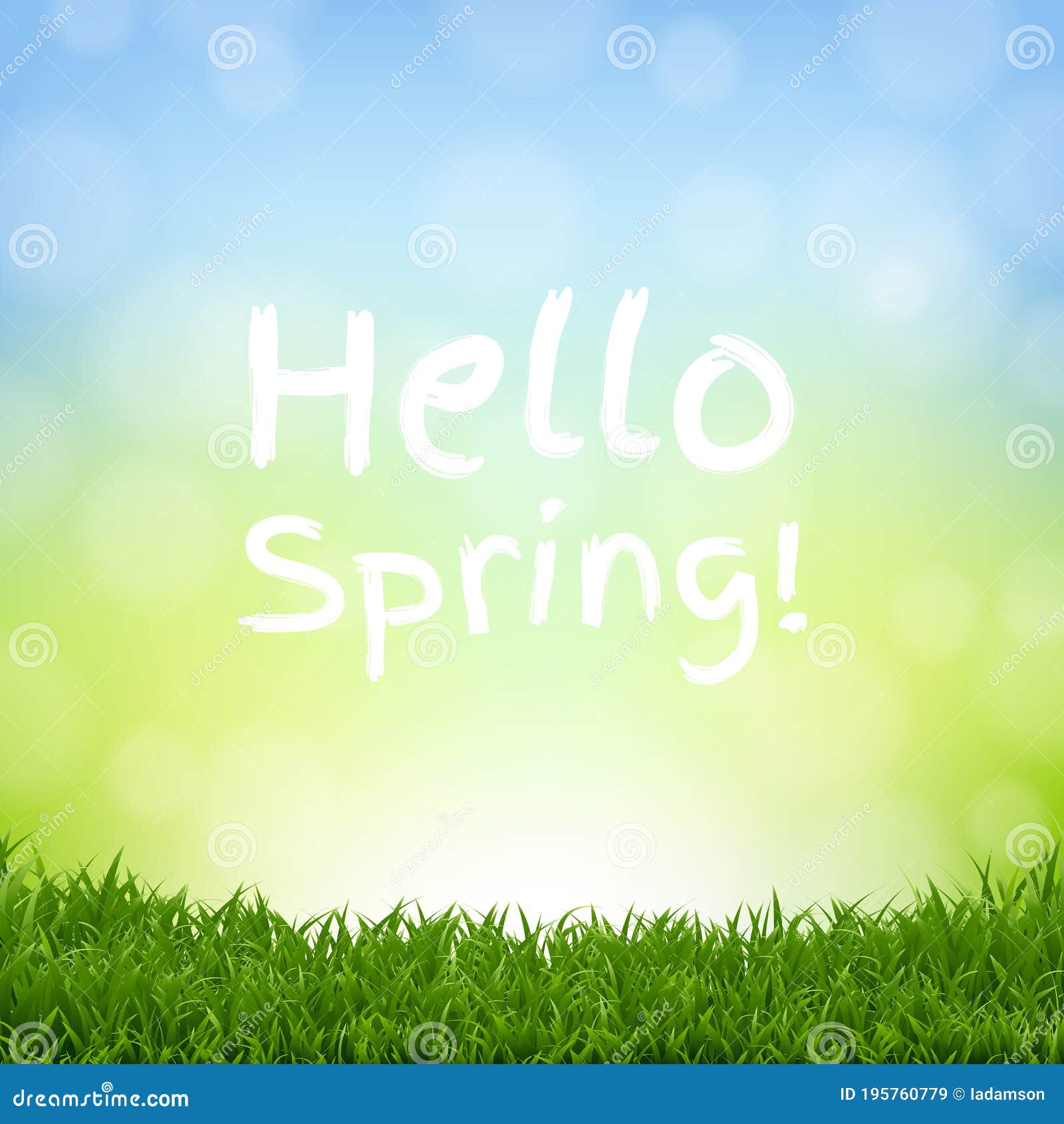 Hello Spring Nature Background with Grass Border Stock Vector ...