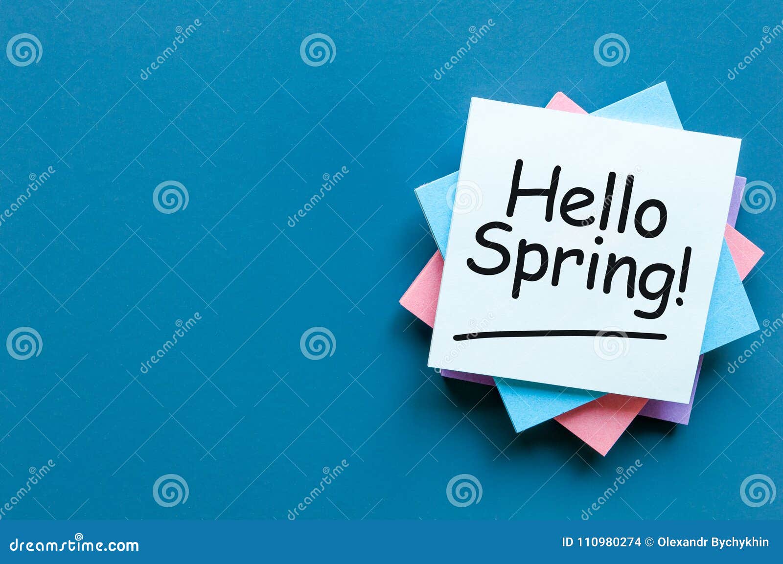 Hello Spring - Note at Work Place with Empty Space for Text, Mockup or ...