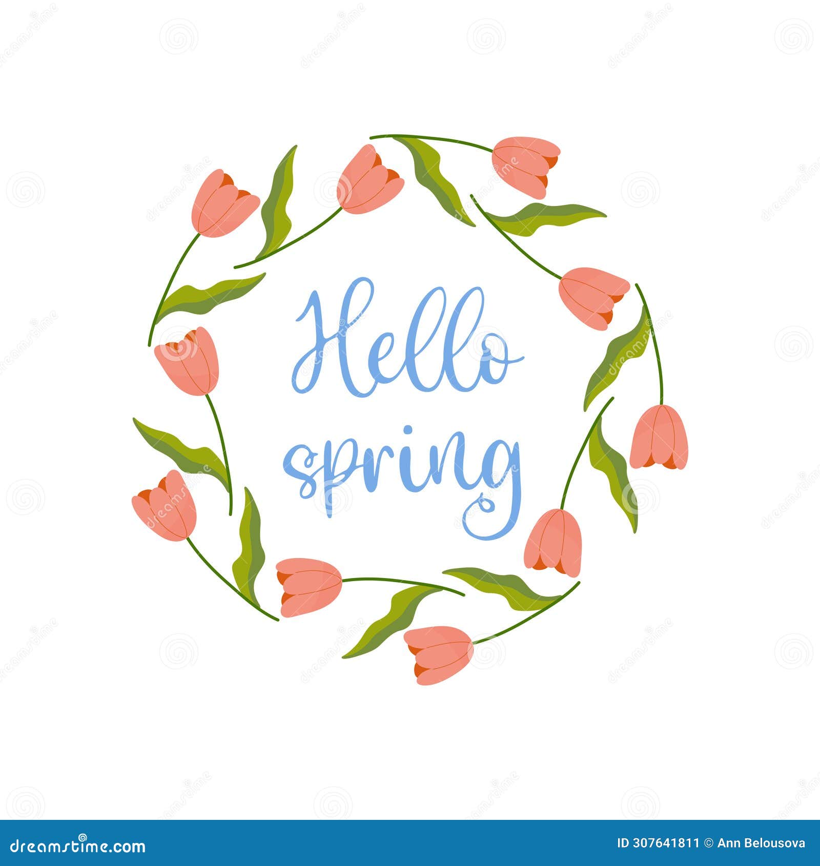 Hello Spring, Pink Background, Frame with Tulips White Isolated ...