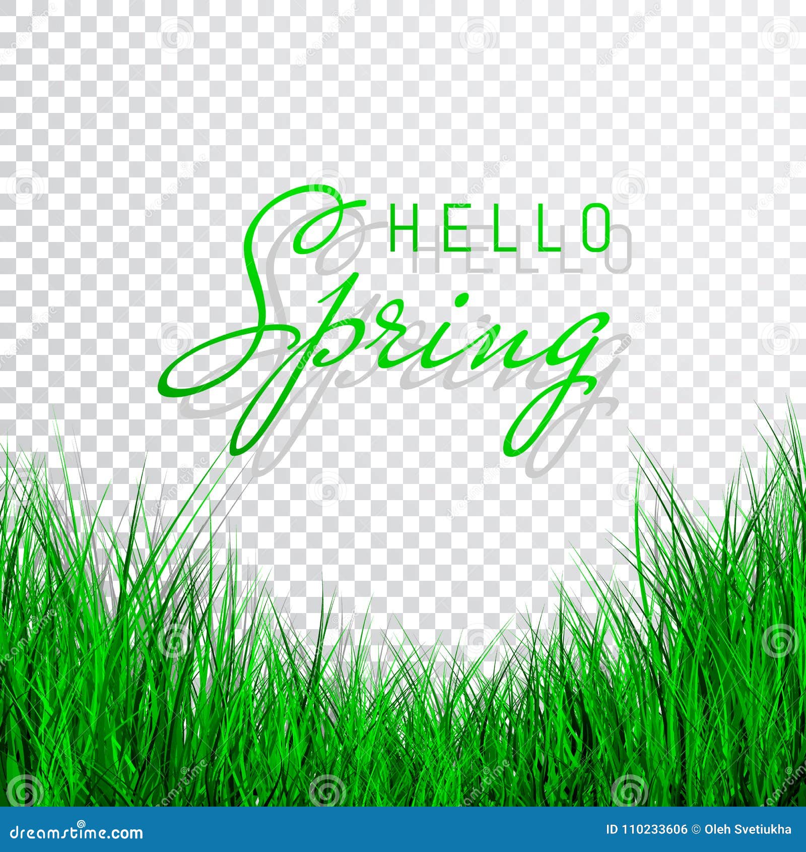 Hello Spring Poster with Green Grass, Vector Illustration Stock Vector ...