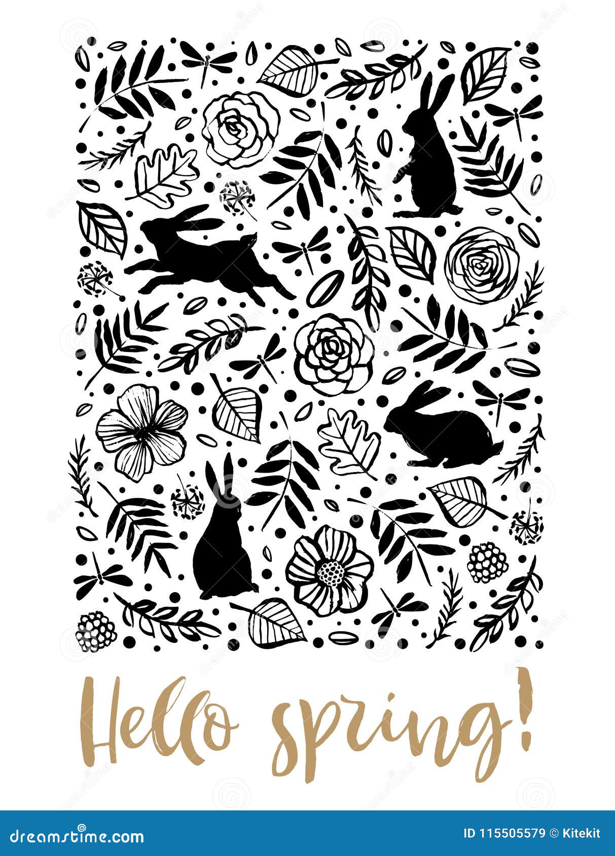 Hello Spring. Running, Sitting and Standing Silhouette of a Rabbit in ...