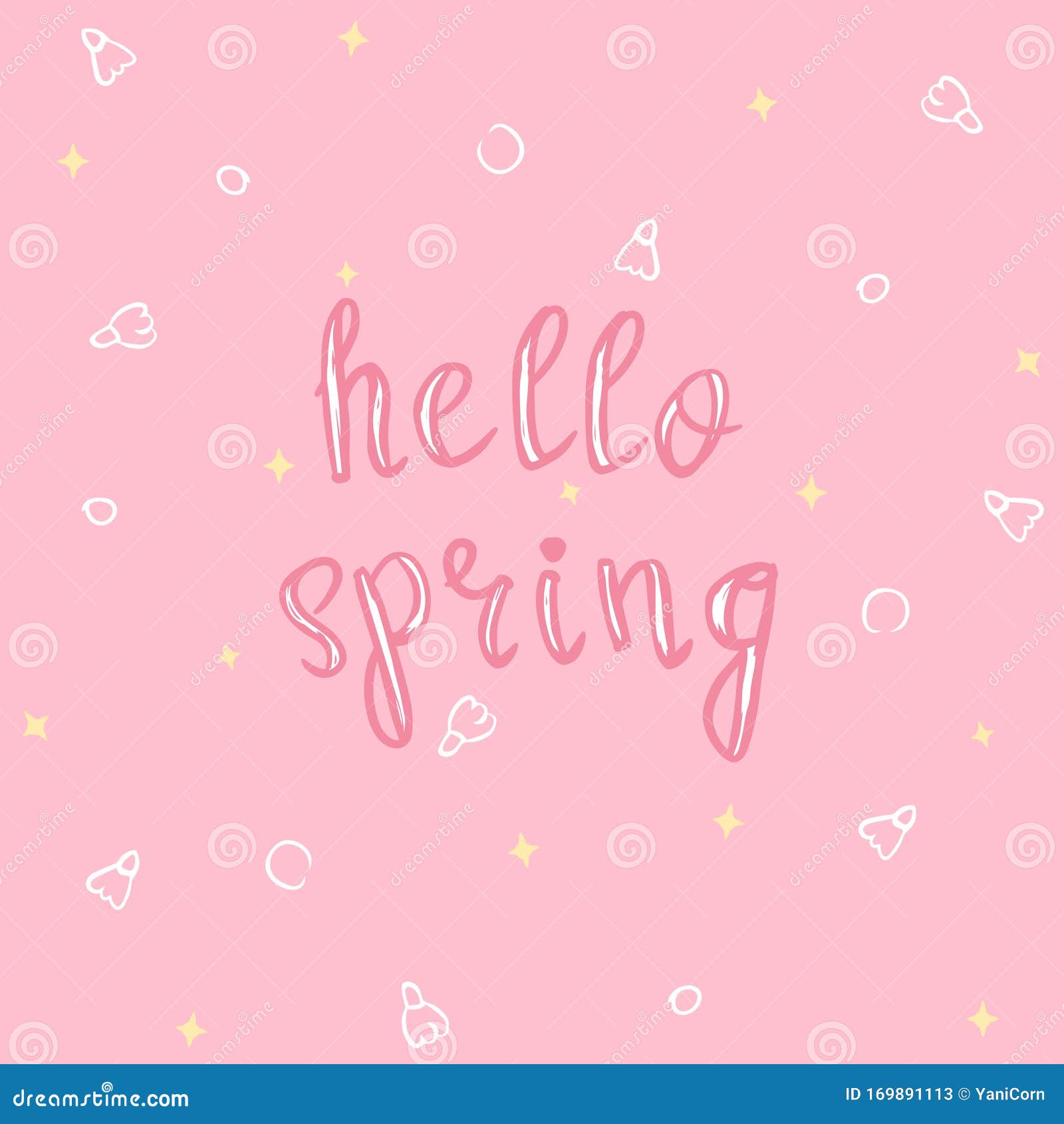 Hello Spring Seamless Pattern with Handwritten Slogan and Cute Snowdrop ...