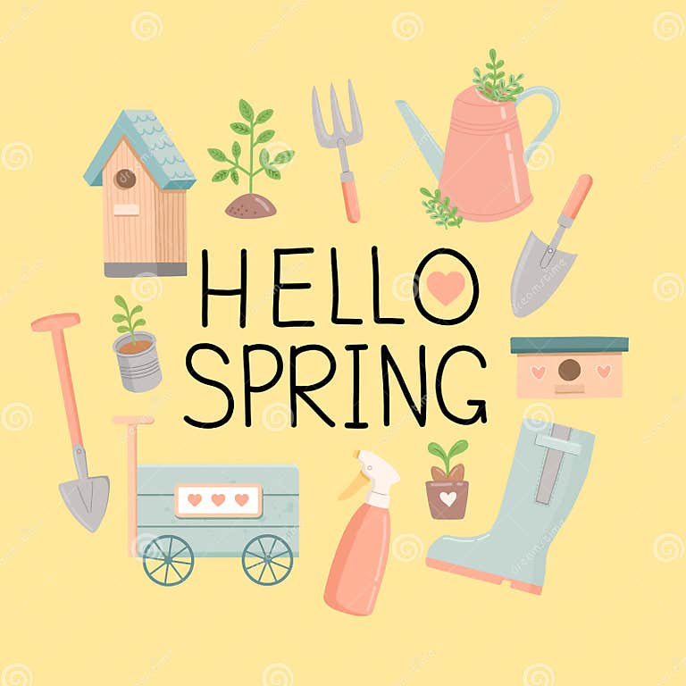 Hello Spring, Spring Set, Flat Design, Vector Stock Vector ...