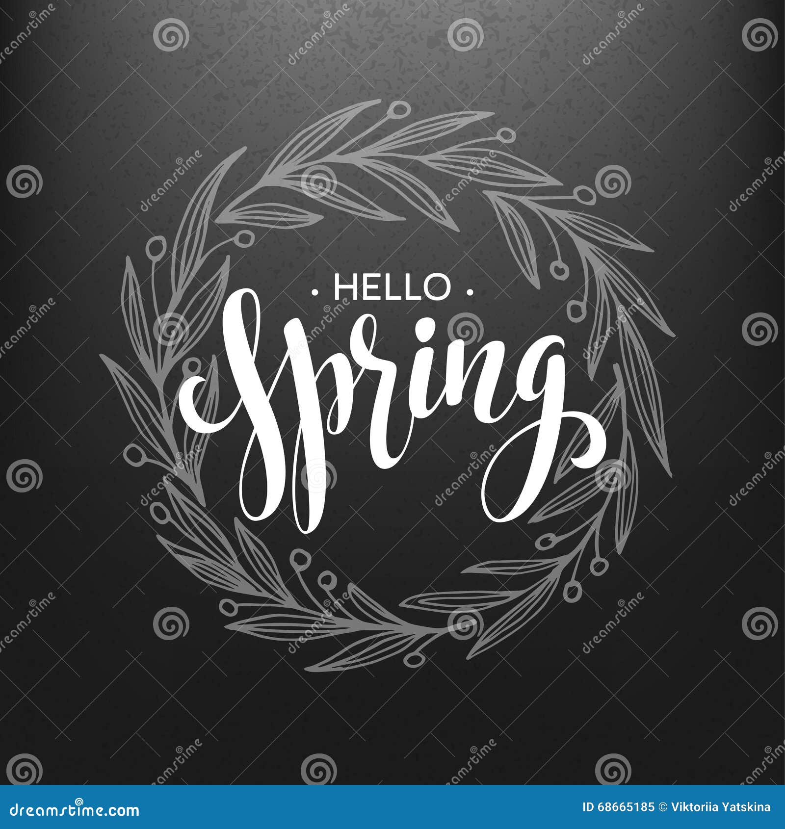 Hello Spring. Spring Wreath. Spring Flowers are Drawn with Chalk on ...