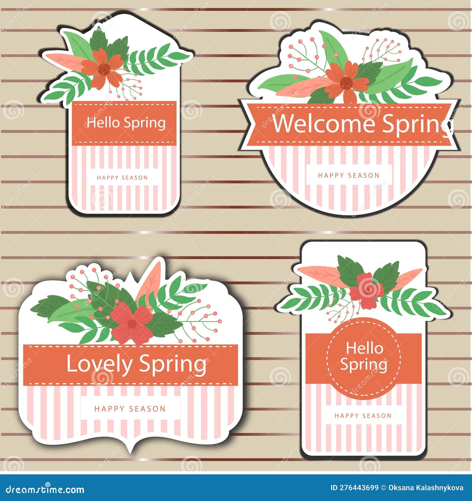 Hello Spring Stickers Collection with Different Seasonal Elements Stock ...