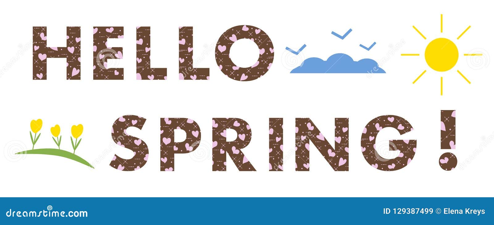 Hello Spring. Sun, Hearts, Flowers, Clouds. Stock Vector - Illustration ...