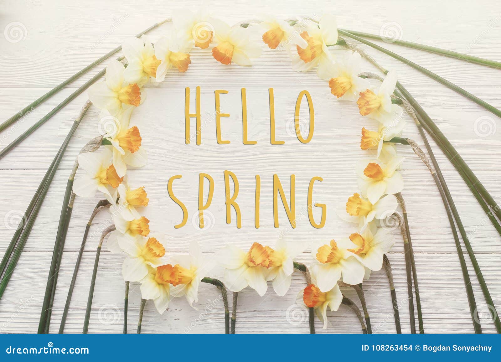 Hello Spring Text. Creative Spring Image Flat Lay with Beautiful Stock ...