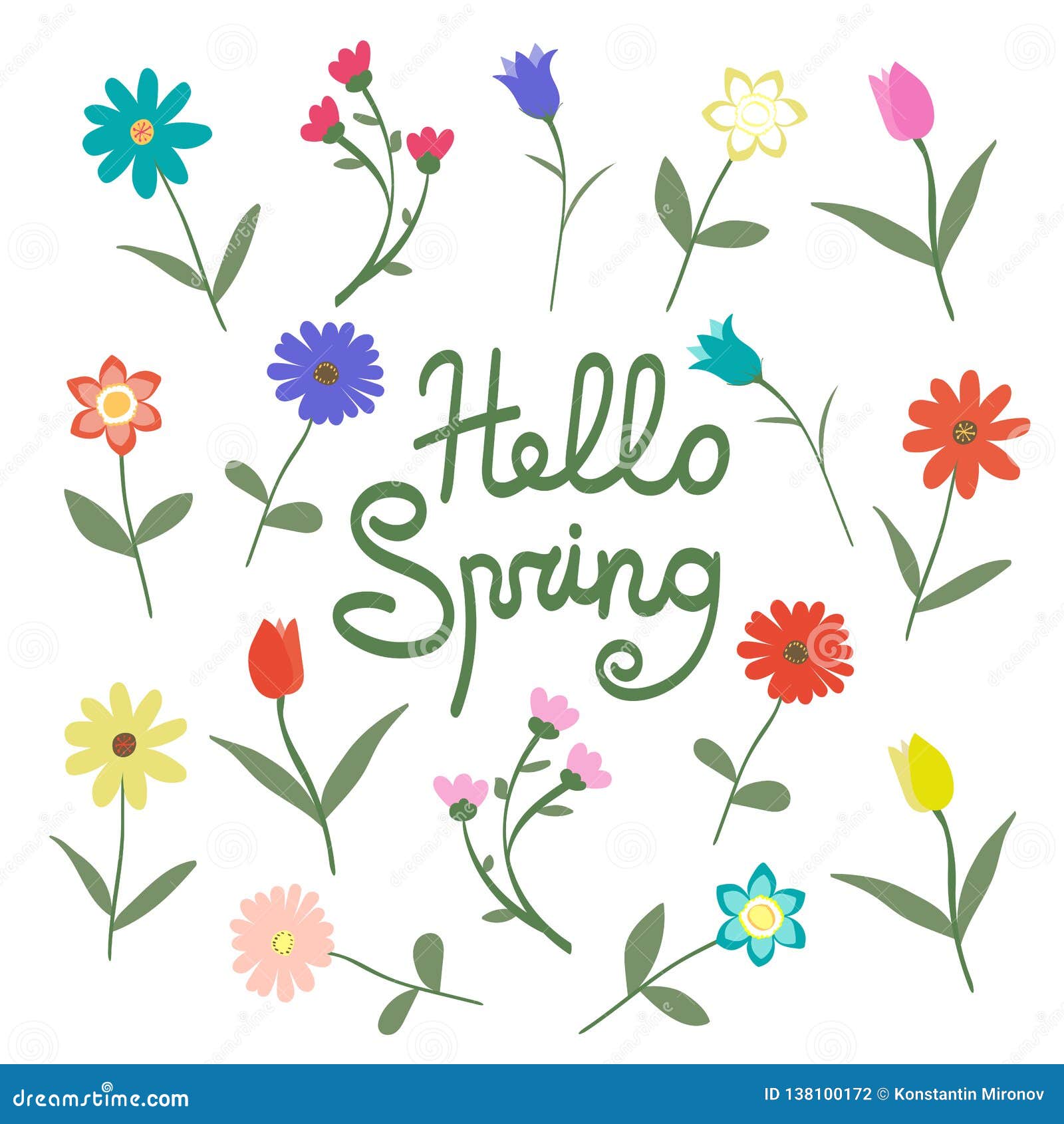 Hello Spring Text Lettering Vector Illustration Stock Vector ...