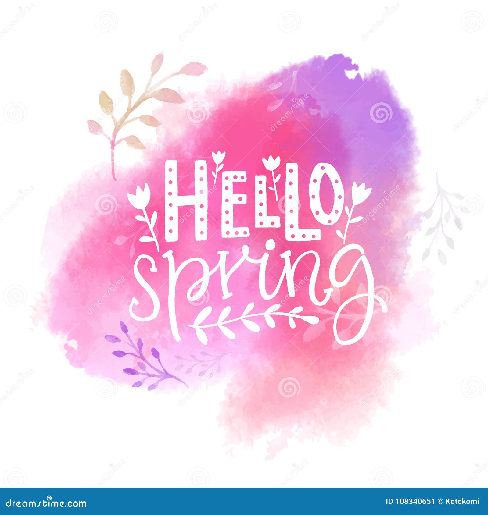 Hello Spring Text on Pink Watercolor Swash Stock Vector - Illustration ...