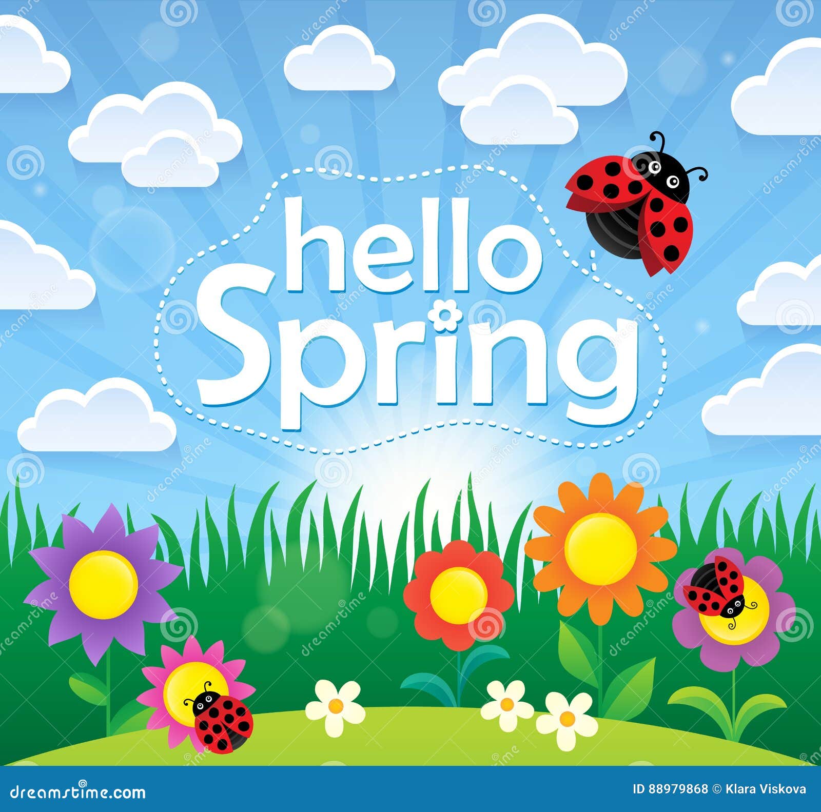 Hello spring theme image 2 stock vector. Illustration of ladybugs ...