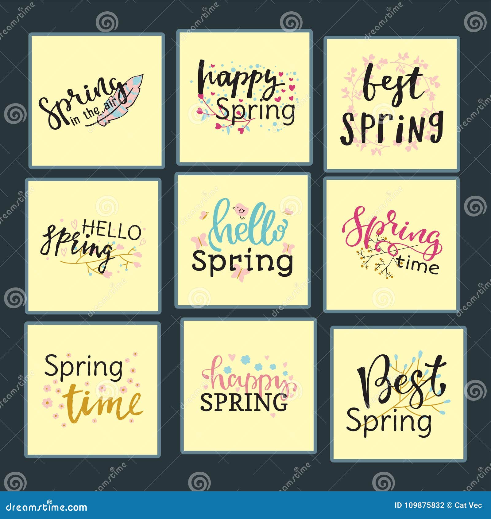 Hello Spring Time Vector Lettering Text Greeting Card Special ...