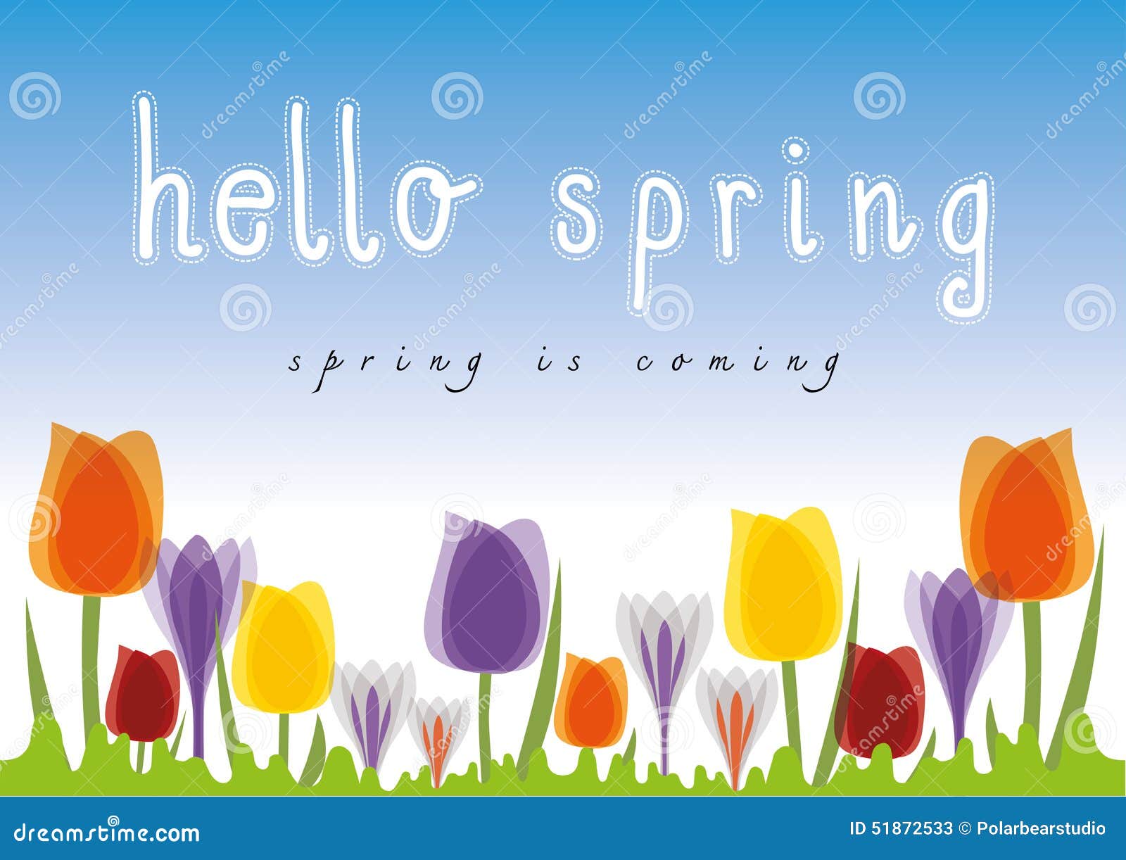 Hello Spring Tulip Blue Sky Background Stock Vector - Illustration of ...